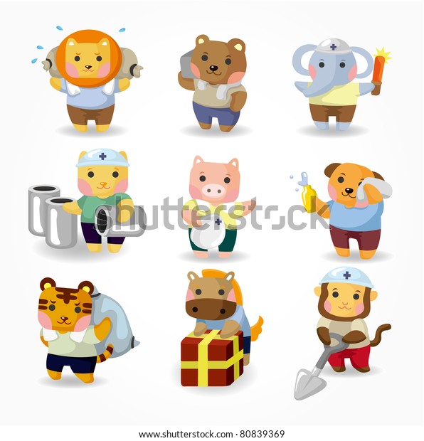 Cartoon Animal Worker Icon Set Stock Vector (Royalty Free) 80839369