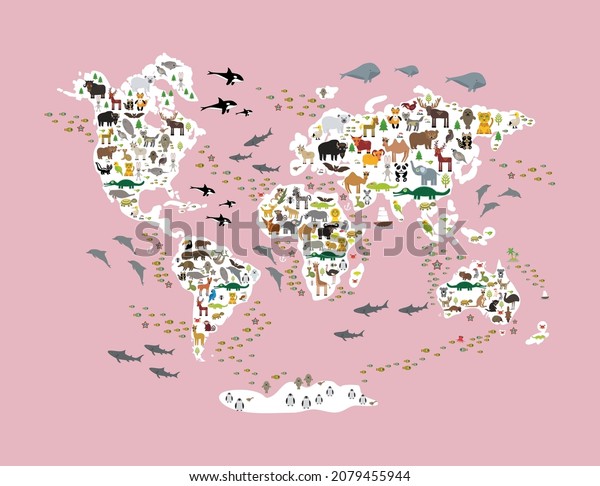 Cartoon Animal World Map Children Kids Stock Vector (Royalty Free ...