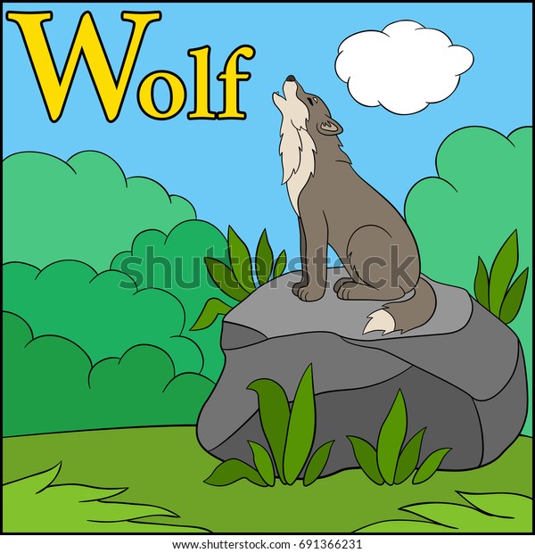 Cartoon Animals Alphabet W Wolf Stock Vector (Royalty Free) 691366231 ...