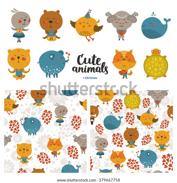 Cartoon Animals Collection Seamless Patterns Vector Stock Vector ...