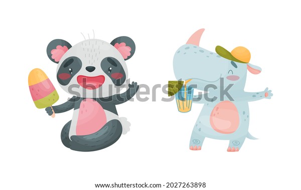 Cartoon Animals Drinking Cocktail Eating Ice Stock Vector (Royalty Free ...