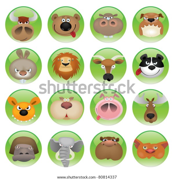 Cartoon Animals Shiny Icon Set Stock Vector (Royalty Free) 80814337 ...