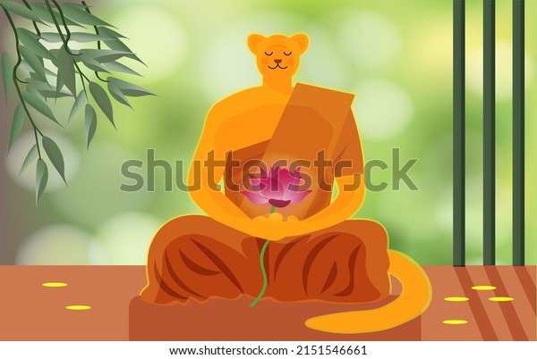 Cartoon Anthropomorphic Tiger Buddhist Monk Robe: เวกเตอร์สต็อก (ปลอด ...