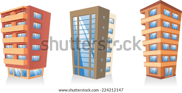 Cartoon Apartment Building Collection 库存矢量图（免版税）224212147 | Shutterstock