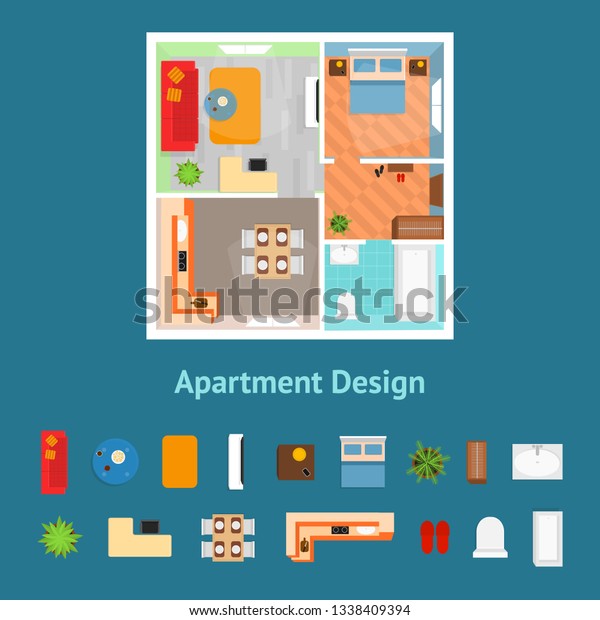Cartoon Apartment Floor Plan Top View Stock Vector (Royalty Free ...