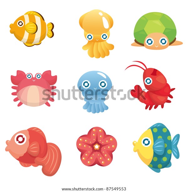Cartoon Aquatic Animal Set Stock Vector (Royalty Free) 87549553 ...