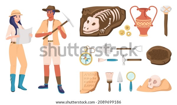 Cartoon Archeology Ancient Artifacts Extinct Animal Stock Vector ...