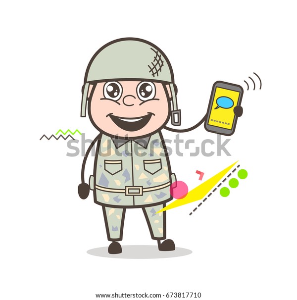 Cartoon Army Man Showing Message Phone Stock Vector (Royalty Free ...
