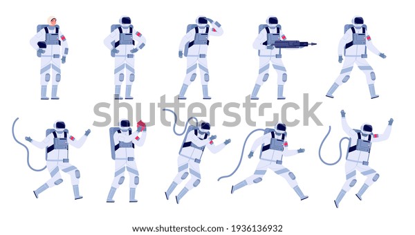 Cartoon Astronaut Flat Astronauts Group Astronomy: เวกเตอร์สต็อก (ปลอด ...