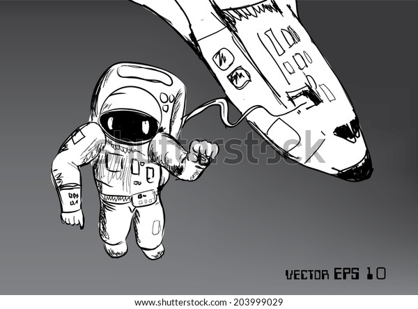 Cartoon Astronaut On Space Racket Stock Vector (Royalty Free) 203999029