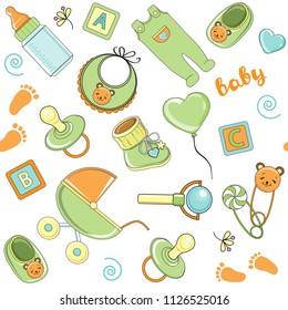 Cartoon Baby Green Elements Collection On Stock Vector (Royalty Free ...