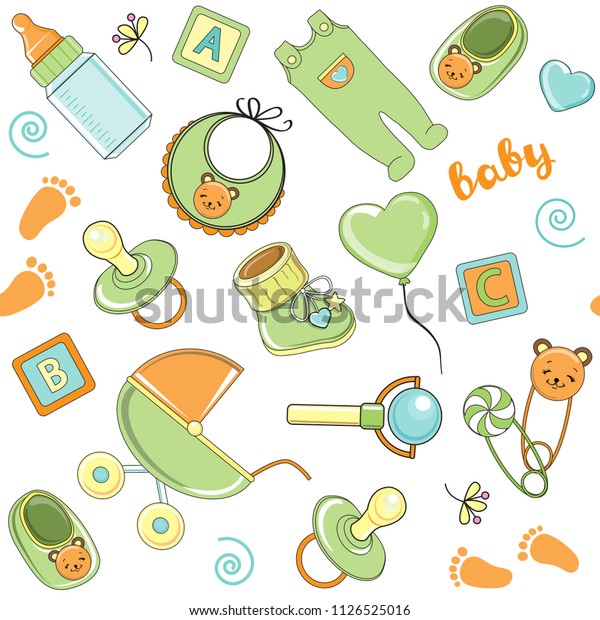 Cartoon Baby Green Elements Collection On Stock Vector (Royalty Free ...