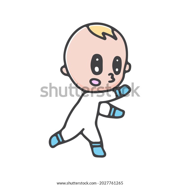 Cartoon Baby Taking First Steps Kawaii Stock Vector (Royalty Free ...