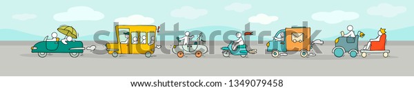 Cartoon Background Different Modes Transport Doodle Stock Vector ...