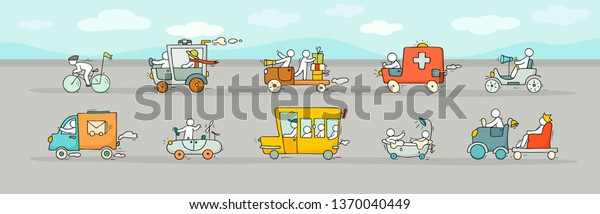 Cartoon Background Different Modes Transport Doodle Stock Vector ...