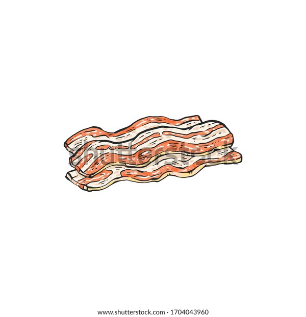 Cartoon Bacon Drawing Isolated On White: เวกเตอร์สต็อก (ปลอดค่า ...
