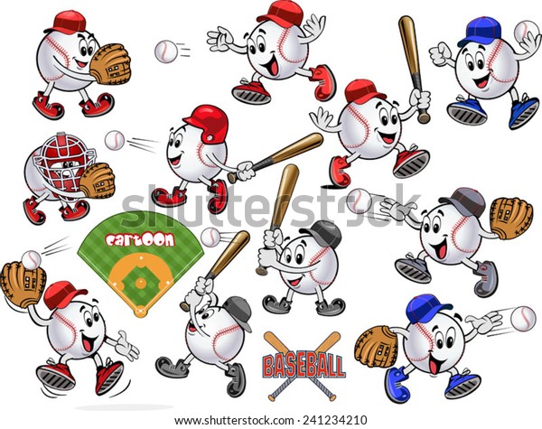 Cartoon Baseball Balls Play Ball Baseball 스톡 벡터(로열티 프리) 241234210 ...