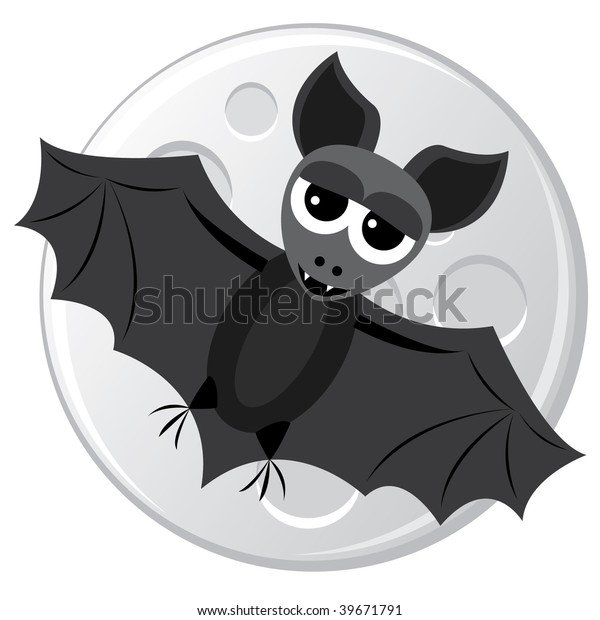 Cartoon Bat Flying On Moon Background Stock Vector (Royalty Free ...