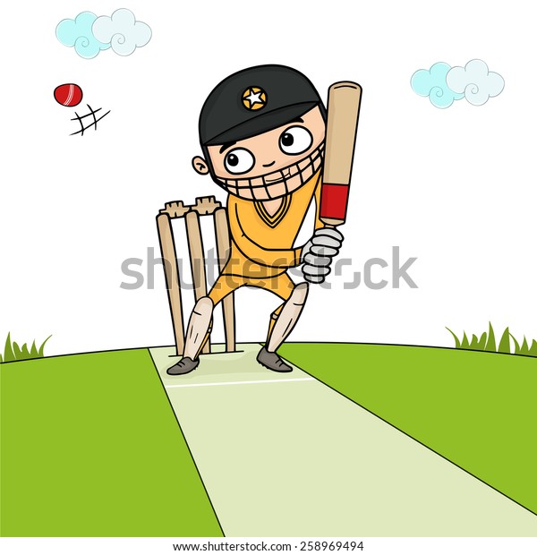 Cartoon Batsman Ready Hit Shot Playground Stock Vector (Royalty Free ...