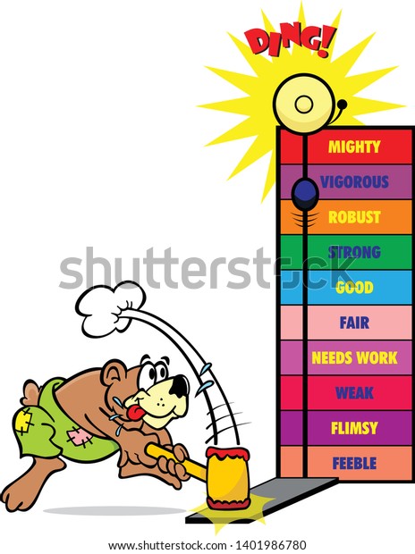 Cartoon Bear Tests Strength On Carnivalstyle Stock Vector (Royalty Free ...