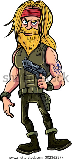 Cartoon Bearded Thug Gun Isolated On Stock Vector (Royalty Free) 302362397