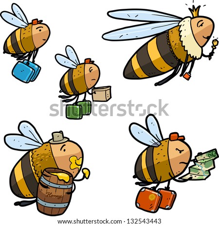 Cartoon Bee Characters Swarming Bees Queen Stock Vector (Royalty Free ...