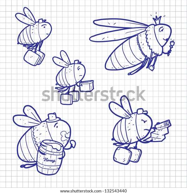 Cartoon Bee Characters Swarming Bees Queen Stock Vector (Royalty Free ...