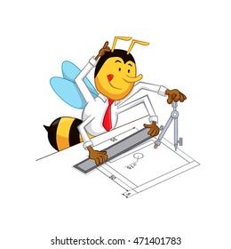 Cartoon Bee Bee Engineer Makes Drawing: vector de stock (libre de ...