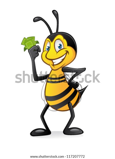 Cartoon Bee Holding Bundle Money Smile Stock Vector (Royalty Free ...