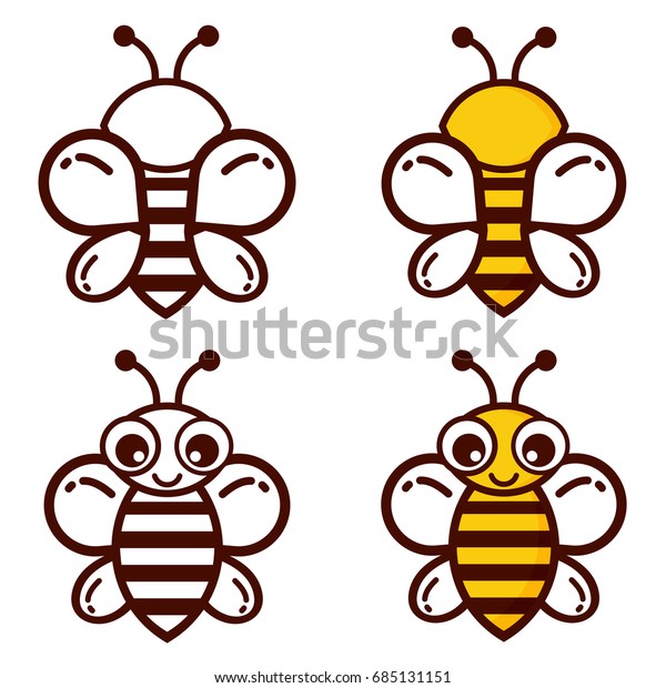 Cartoon Bee Outline Vector Set Stock Vector (Royalty Free) 685131151