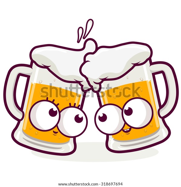 Cartoon Beer Characters Toasting Vector Illustration 스톡 벡터(로열티 프리 ...