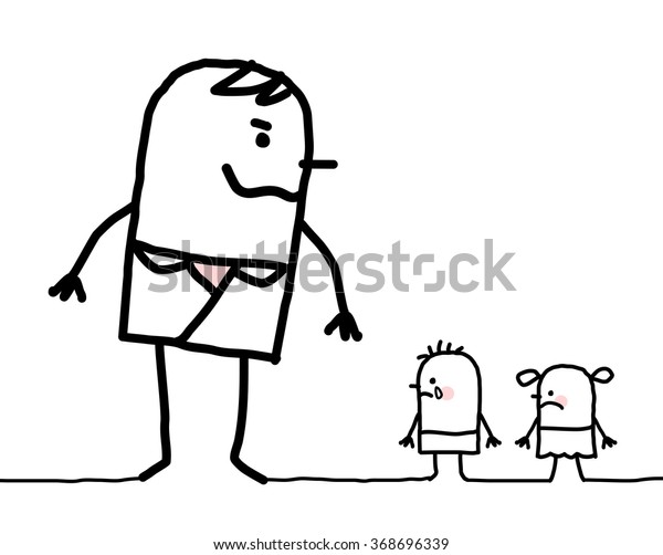 Cartoon Big Man Two Small Children Stock Vector (Royalty Free) 368696339