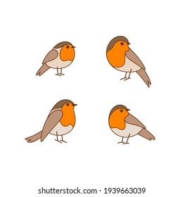Cartoon Robin Bird Icon Set Cute Stock Vector (Royalty Free) 1878230092