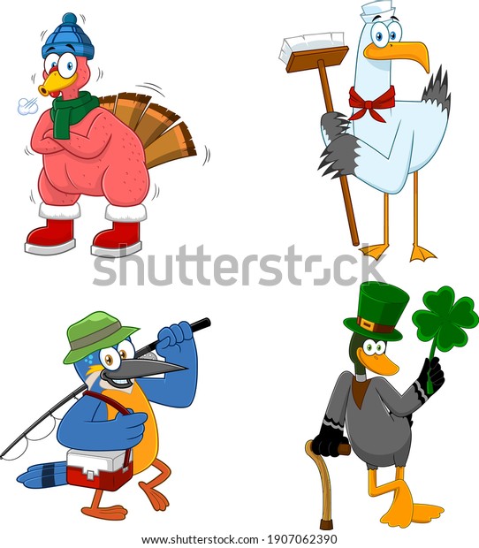 Cartoon Birds Characters Vector Collection Set Stock Vector (Royalty ...
