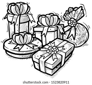 Cartoon Black White Presents Different Gift Stock Vector (Royalty Free ...