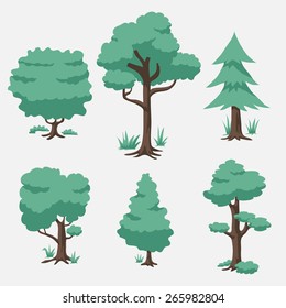 Cartoon Bright Green Tree Set: เวกเตอร์สต็อก (ปลอดค่าลิขสิทธิ์ ...