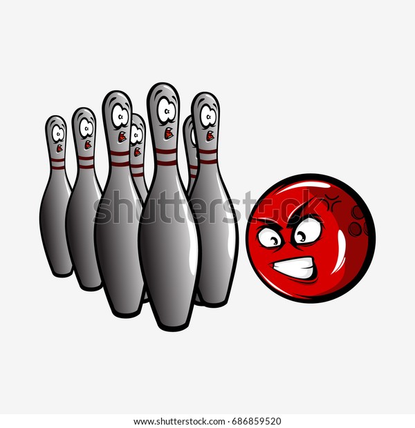 Cartoon bowling ball and pins. Bowling characters. Flat vector stock ...