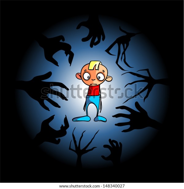 Cartoon Boy Afraid His Own Shadow Stock Vector (Royalty Free) 148340027