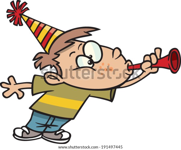 Cartoon Boy Blowing Noise Maker Stock Vector (Royalty Free) 191497445