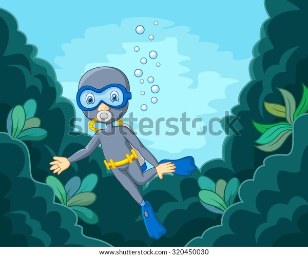 Cartoon Boy Diving Sea Stock Vector (Royalty Free) 320450030 | Shutterstock