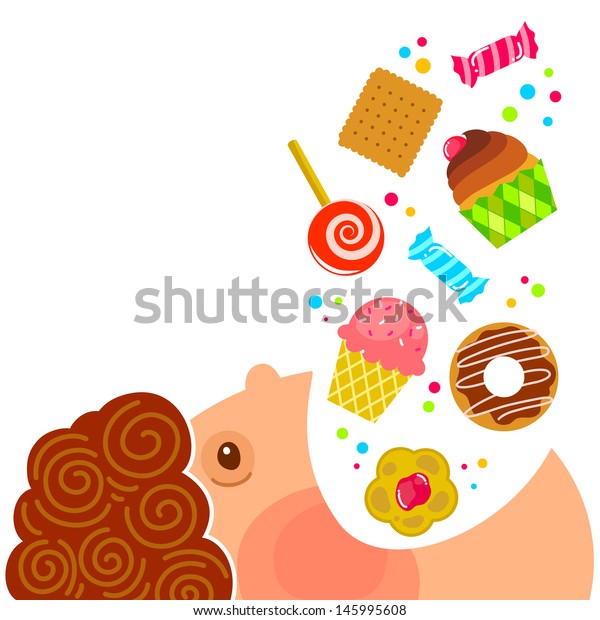Cartoon Boy Eating Lots Sweets Stock Vector (Royalty Free) 145995608