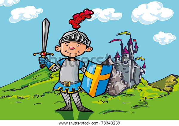 Cartoon Boy Knight Front Castle Feilds Stock Vector (Royalty Free) 73343239