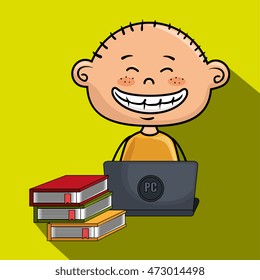 Cartoon Boy Laptop Books Vector Illustration Stock Vector (Royalty Free ...