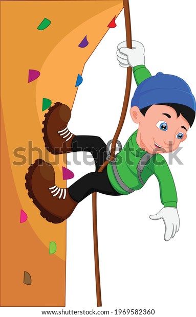 Cartoon Boy Playing Wall Climbing Stock Vector (Royalty Free ...