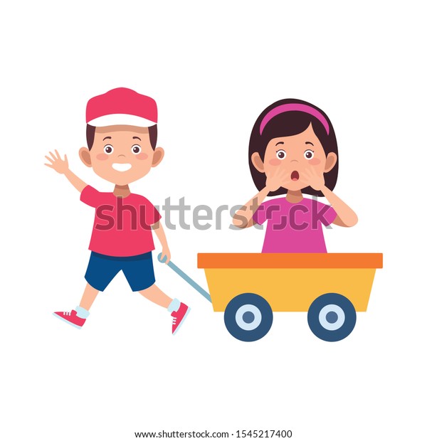 Cartoon Boy Pulling Toy Wagon Surprised Stock Vector (Royalty Free ...