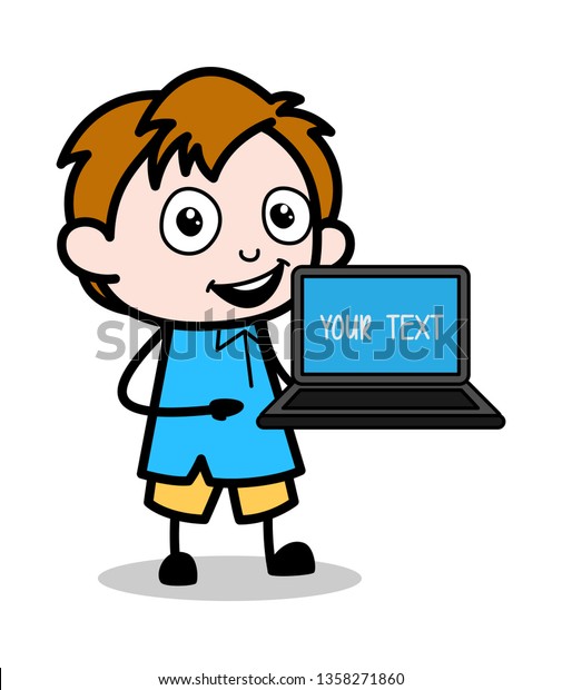 Cartoon Boy Showing Laptop Vector Illustration Stock Vector (Royalty ...