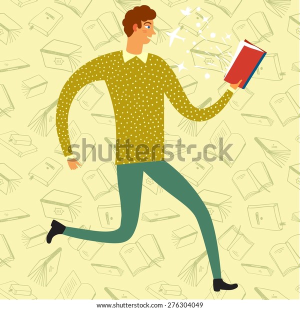 Cartoon Boy Walking Book His Hand Stock Vector (Royalty Free) 276304049 ...