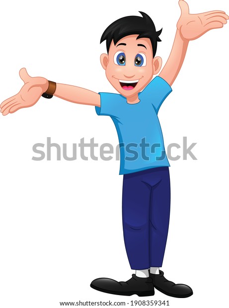 Cartoon Boy Waving On White Background Stock Vector (Royalty Free ...