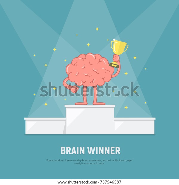 Cartoon Brain Stands On Winners Podium Stock Vector (Royalty Free ...