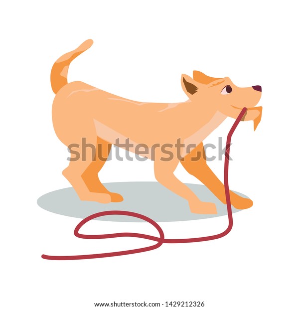 Cartoon Brown Dog Pull Rope Vector Stock Vector (Royalty Free ...